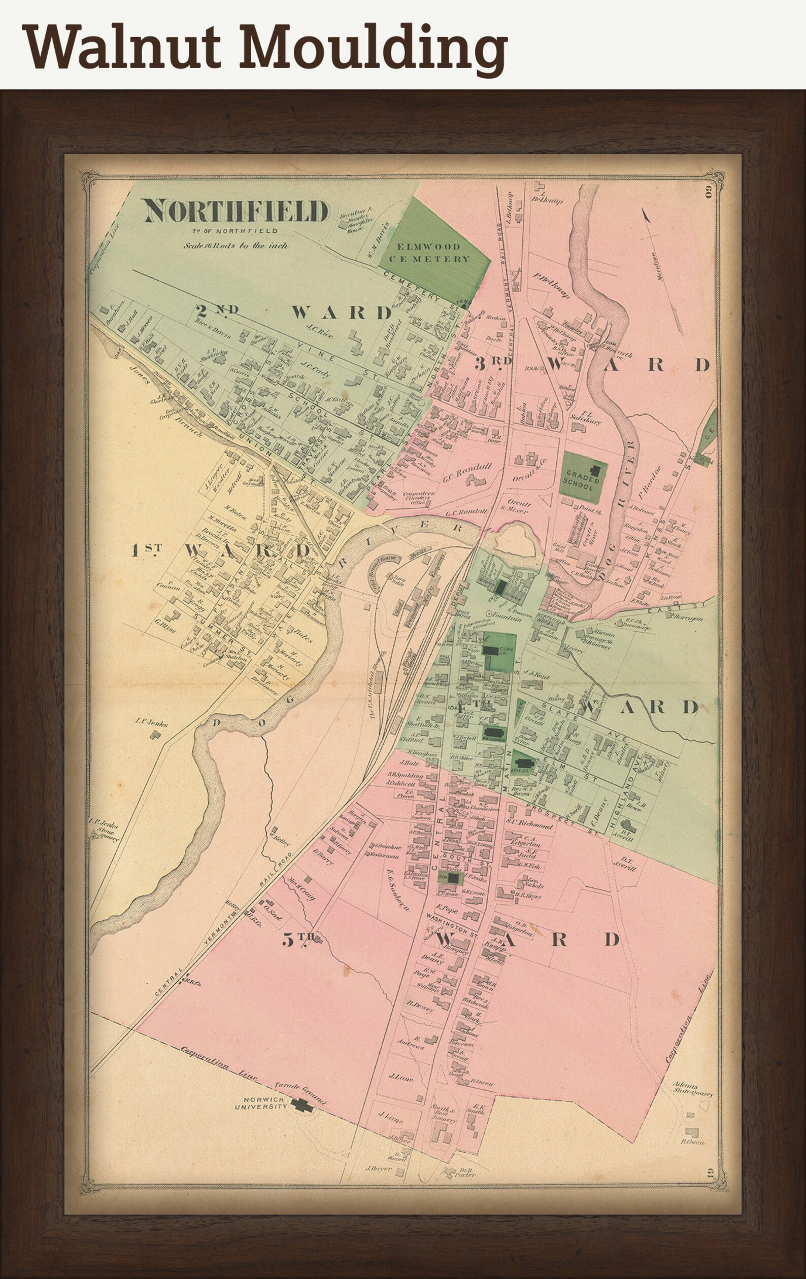 NORTHFIELD Vermont 1873 Map | Etsy