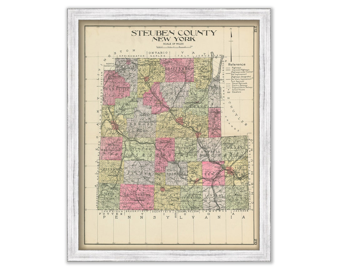 STEUBEN County, New York 1912 Map, Replica or GENUINE ORIGINAL - Etsy