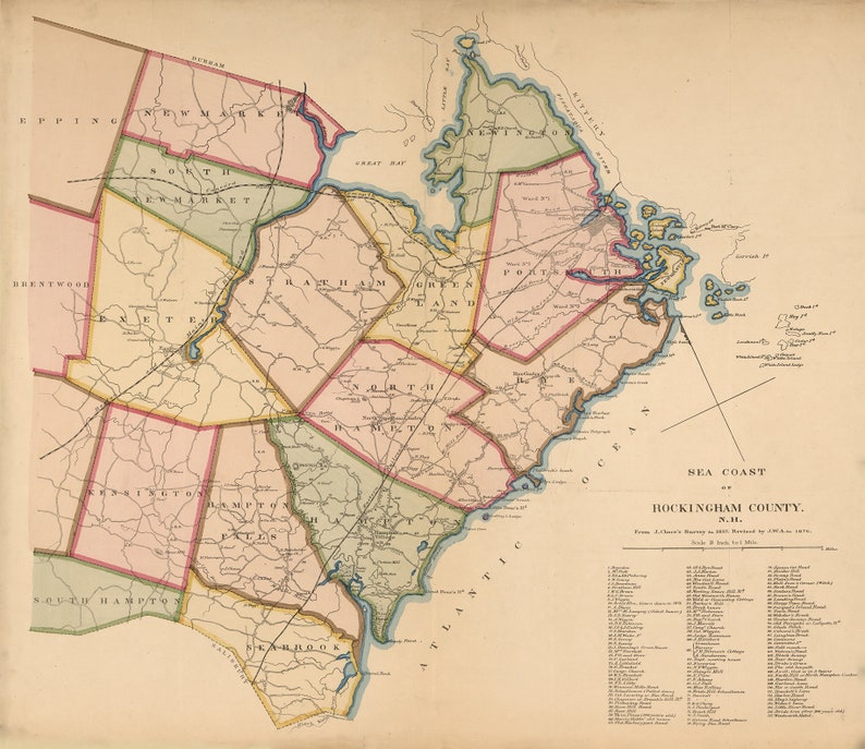 ROCKINGHAM COUNTY New Hampshire 1876 Map of Sea Coast - Etsy