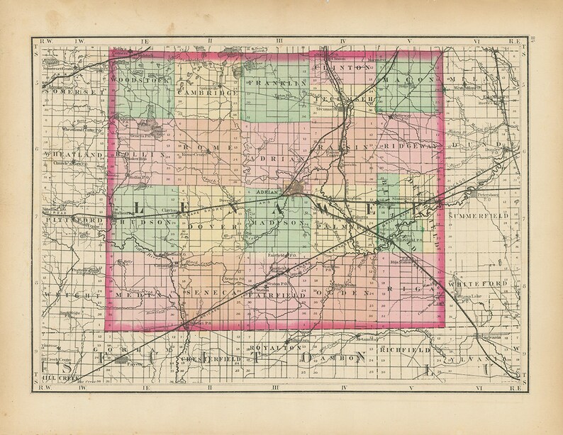 LENAWEE COUNTY, Michigan 1873 Map - Replica or Genuine Original - Etsy