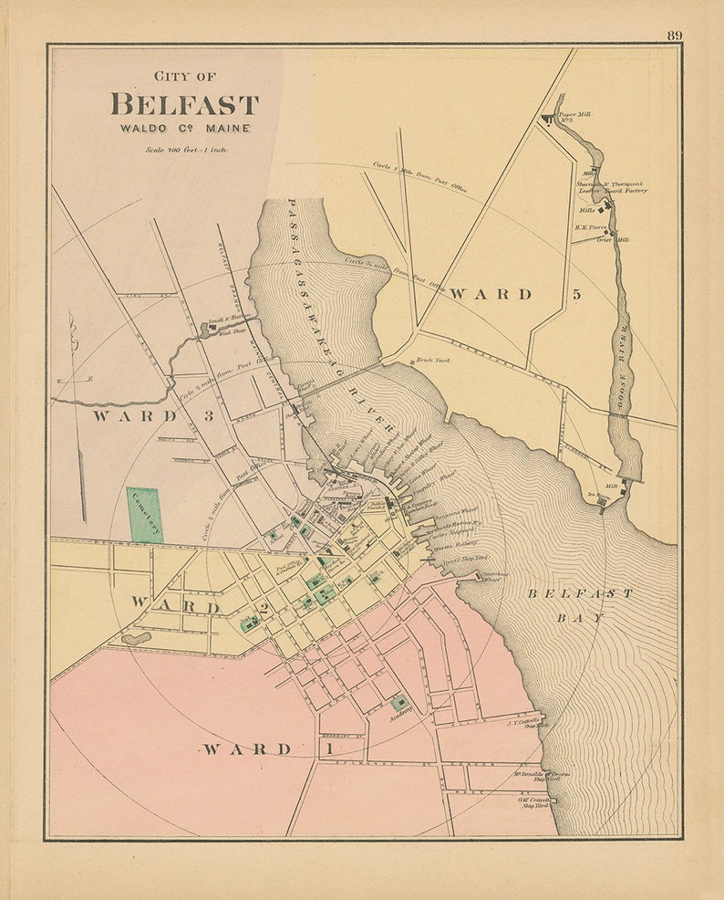 BELFAST Maine 1890 Map Replica or GENUINE ORIGINAL - Etsy