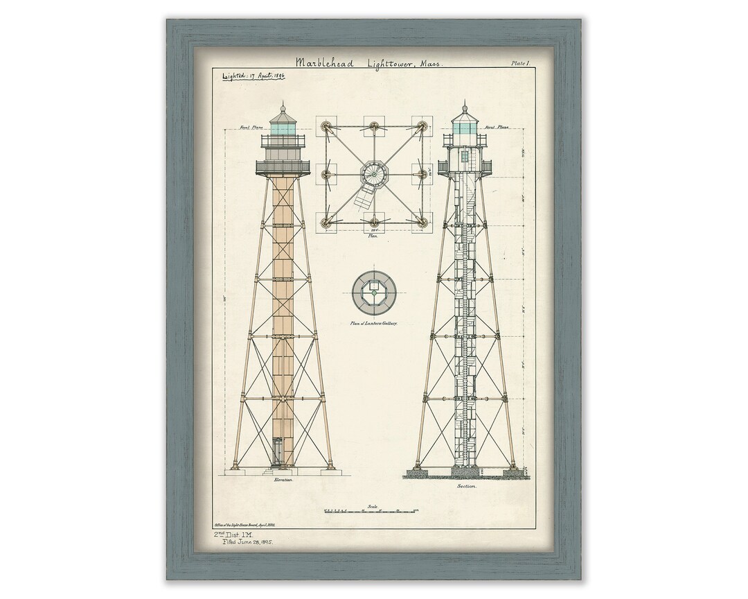 MARBLEHEAD LIGHT TOWER, Massachusetts - Drawing and Plan of the ...