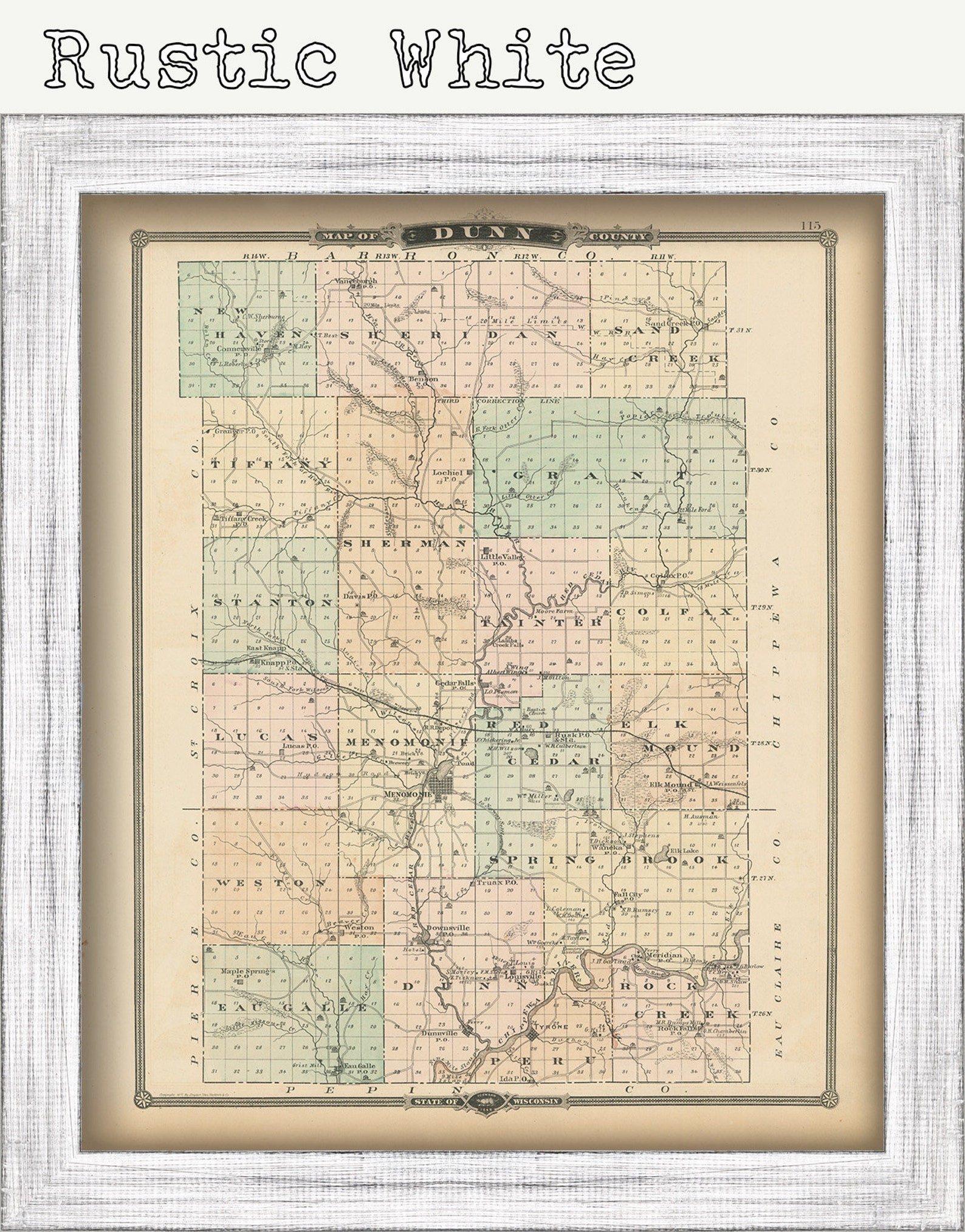 DUNN COUNTY Wisconsin 1878 Map Replica or Genuine Original - Etsy