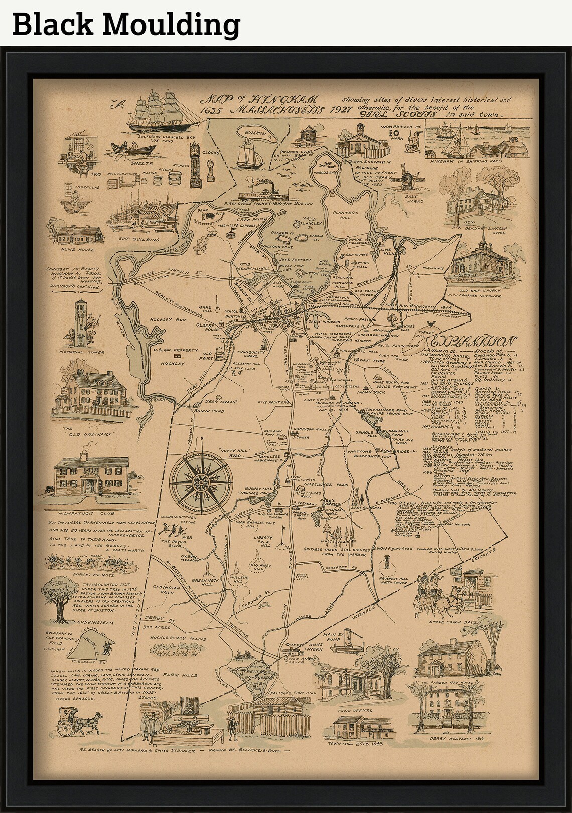 Pictorial Map of HINGHAM, Massachusetts 1635 to 1927 - Etsy
