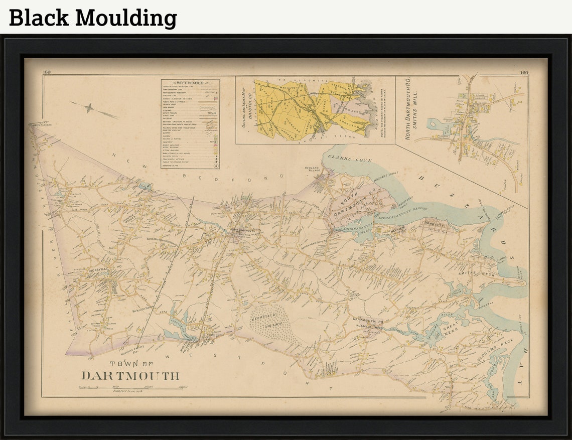 DARTMOUTH Massachusetts 1895 Map Replica or GENUINE - Etsy