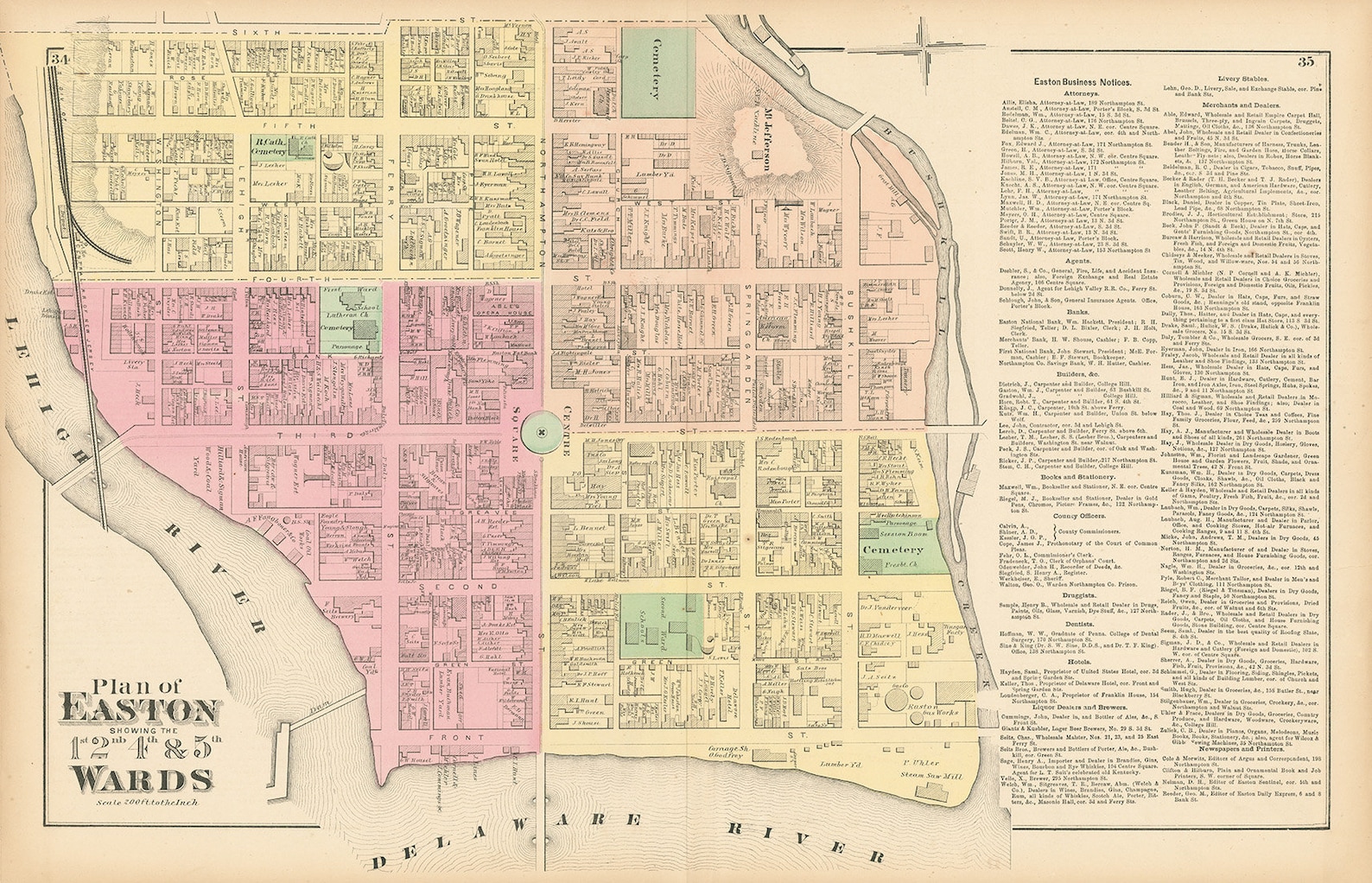 EASTON Pennsylvania 1872 Map Replica or Genuine Original - Etsy