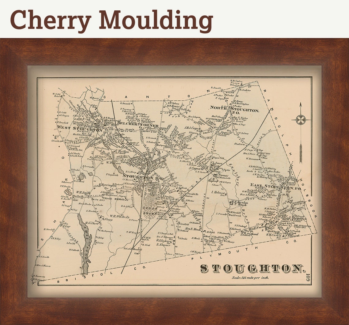 Town of STOUGHTON Massachusetts 1876 Map Replica or GENUINE | Etsy