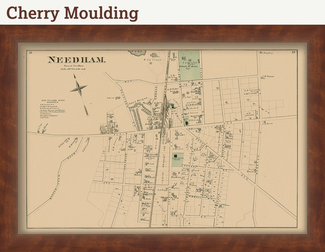 Village of NEEDHAM Massachusetts 1876 Map Replica or | Etsy