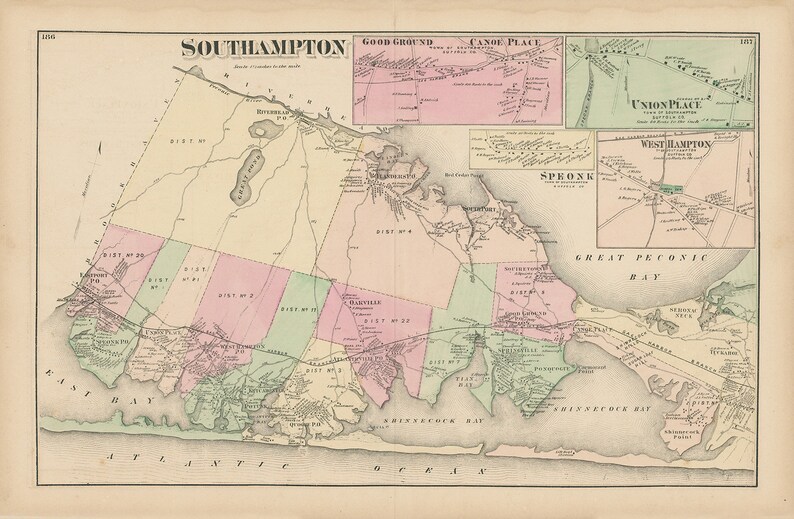 Southampton New York 1873 Map Replica and GENUINE ORIGINAL - Etsy