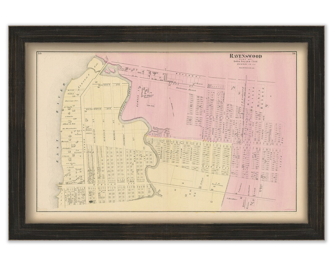 Ravenswood, Long Island City, New York 1873 Map, Replica and GENUINE ...