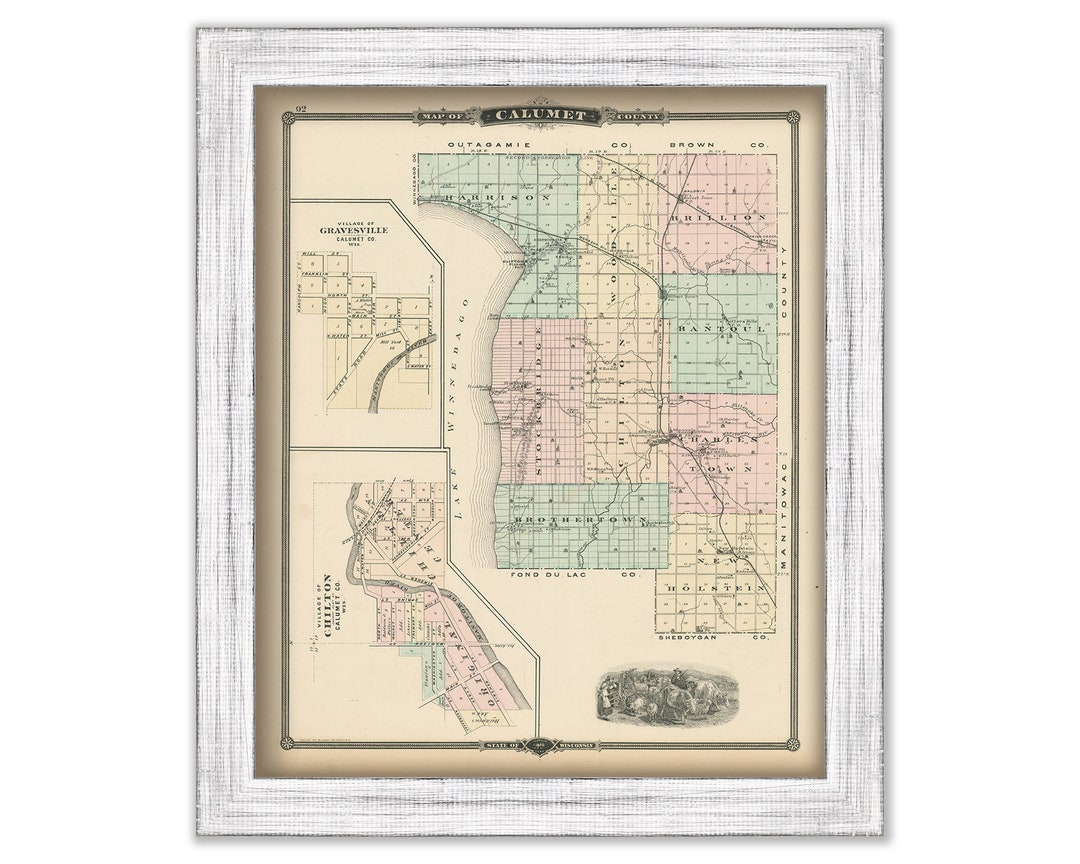 CALUMET COUNTY, Wisconsin 1878 Map, Replica or Genuine Original - Etsy