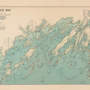 CASCO BAY, Maine 1909 Colored Nautical Chart by Geo. Eldridge - Etsy
