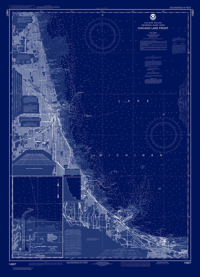 CHICAGO LAKE FRONT, Illinois - 2020 Nautical Chart Blueprint - Etsy