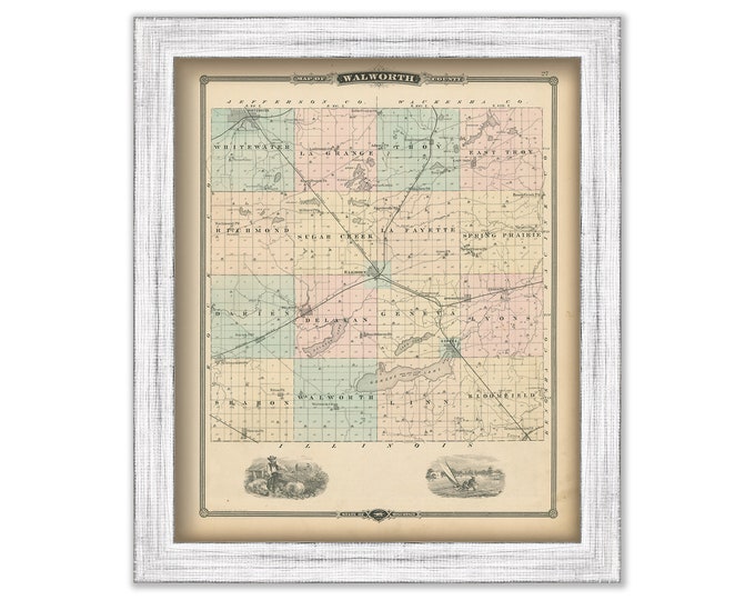 WALWORTH COUNTY, Wisconsin 1878 Map, Replica or Genuine Original - Etsy