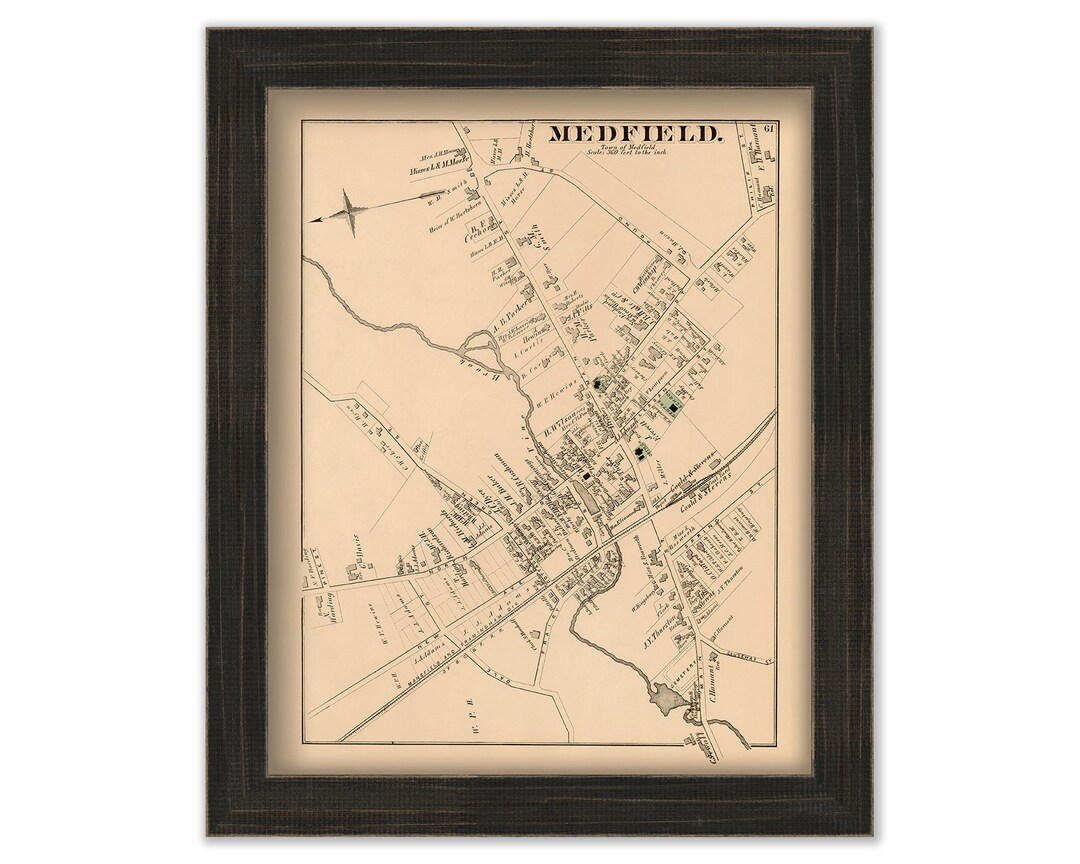 Village of MEDFIELD, Massachusetts 1876 Map - Replica or GENUINE ...
