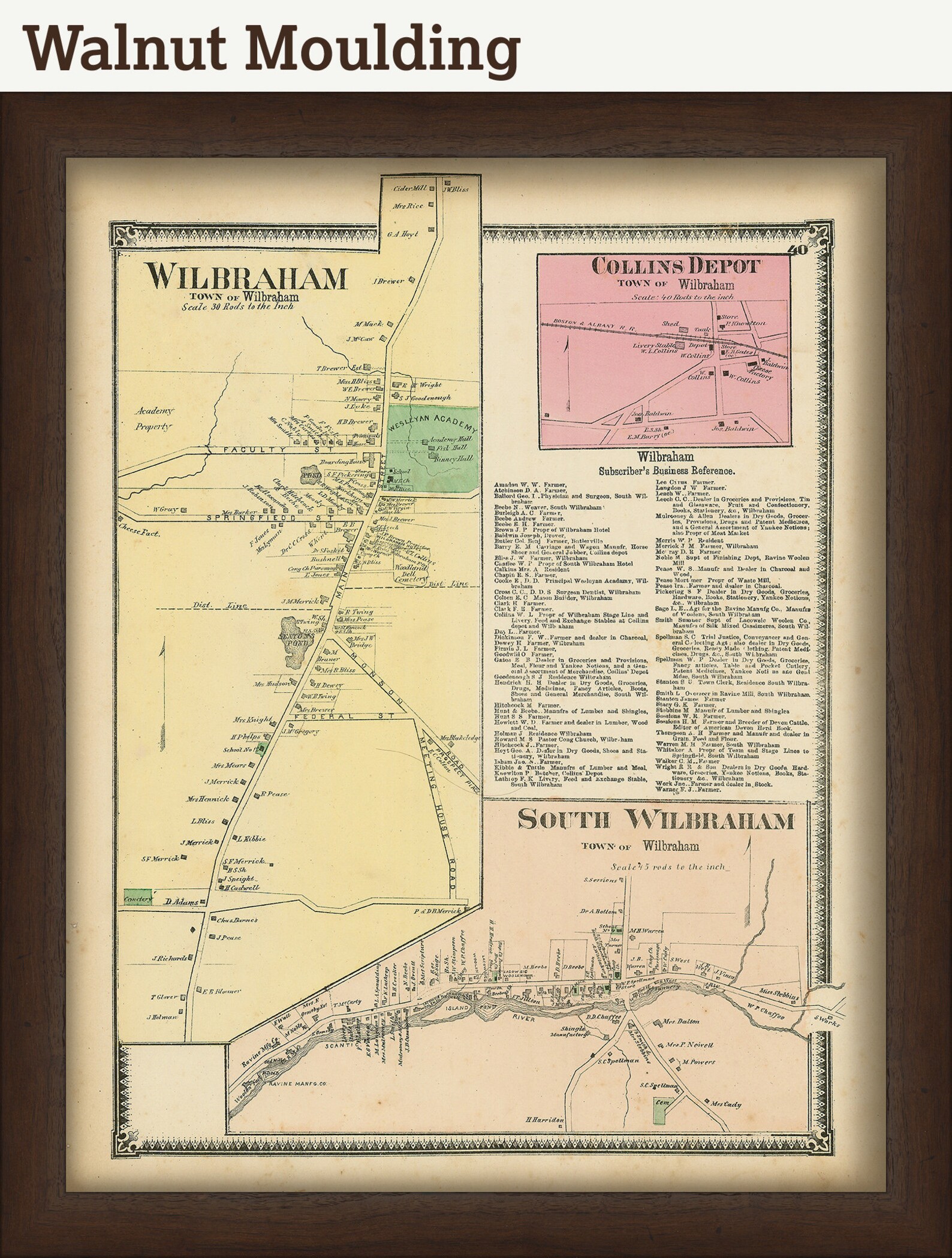 Village of WILBRAHAM Massachusetts 1870 Map - Etsy