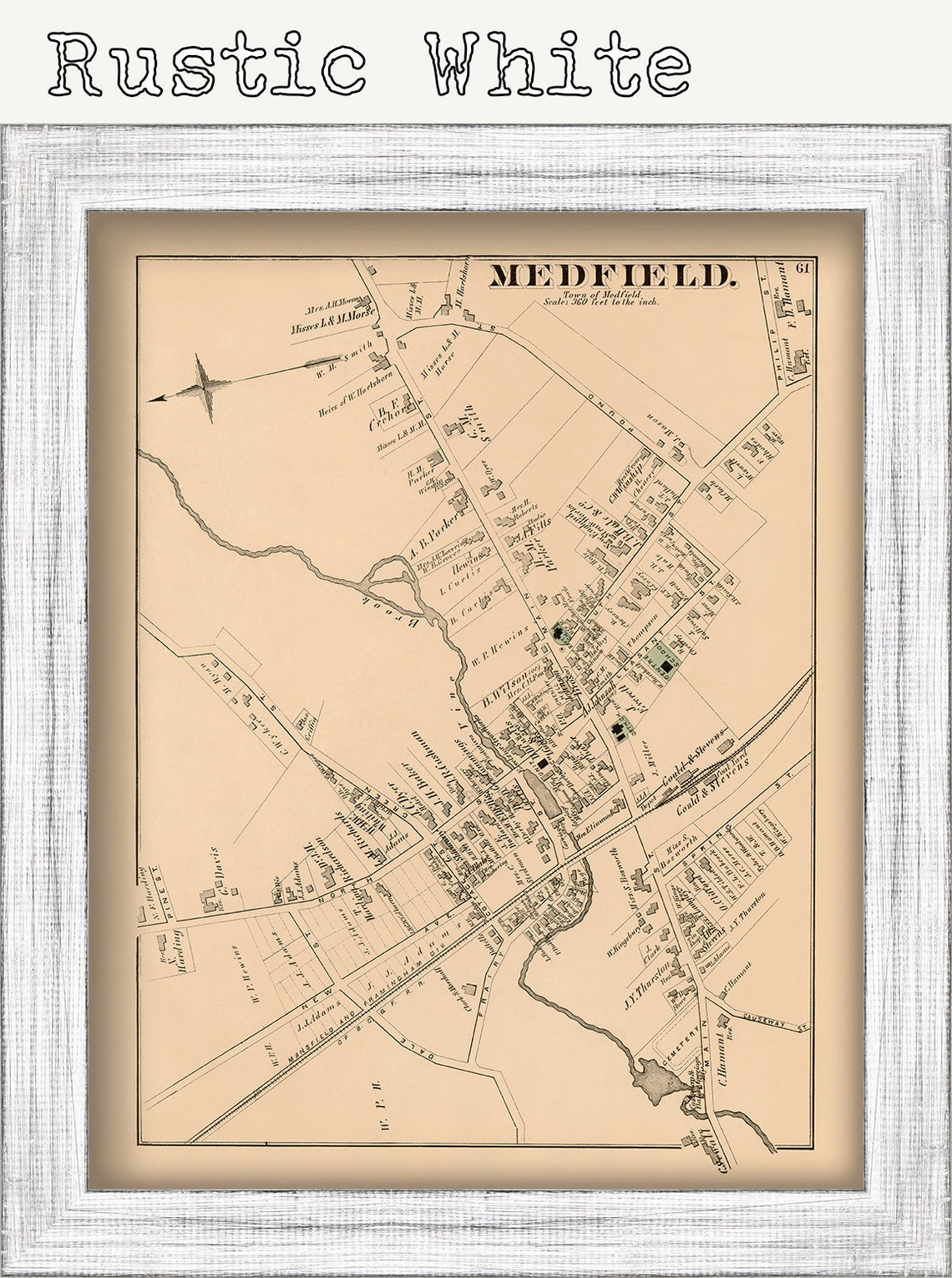 Village of MEDFIELD, Massachusetts 1876 Map - Replica or GENUINE ...