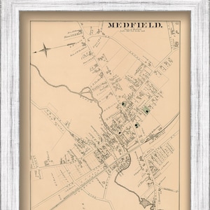 Village of MEDFIELD, Massachusetts 1876 Map - Replica or GENUINE ...