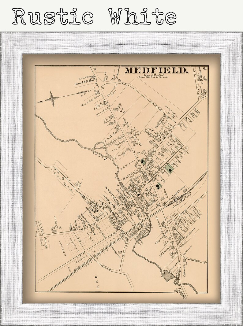 Village of MEDFIELD Massachusetts 1876 Map Replica or - Etsy