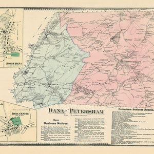 Towns of DANA and PETERSHAM, Massachusetts 1870 Maps - Etsy