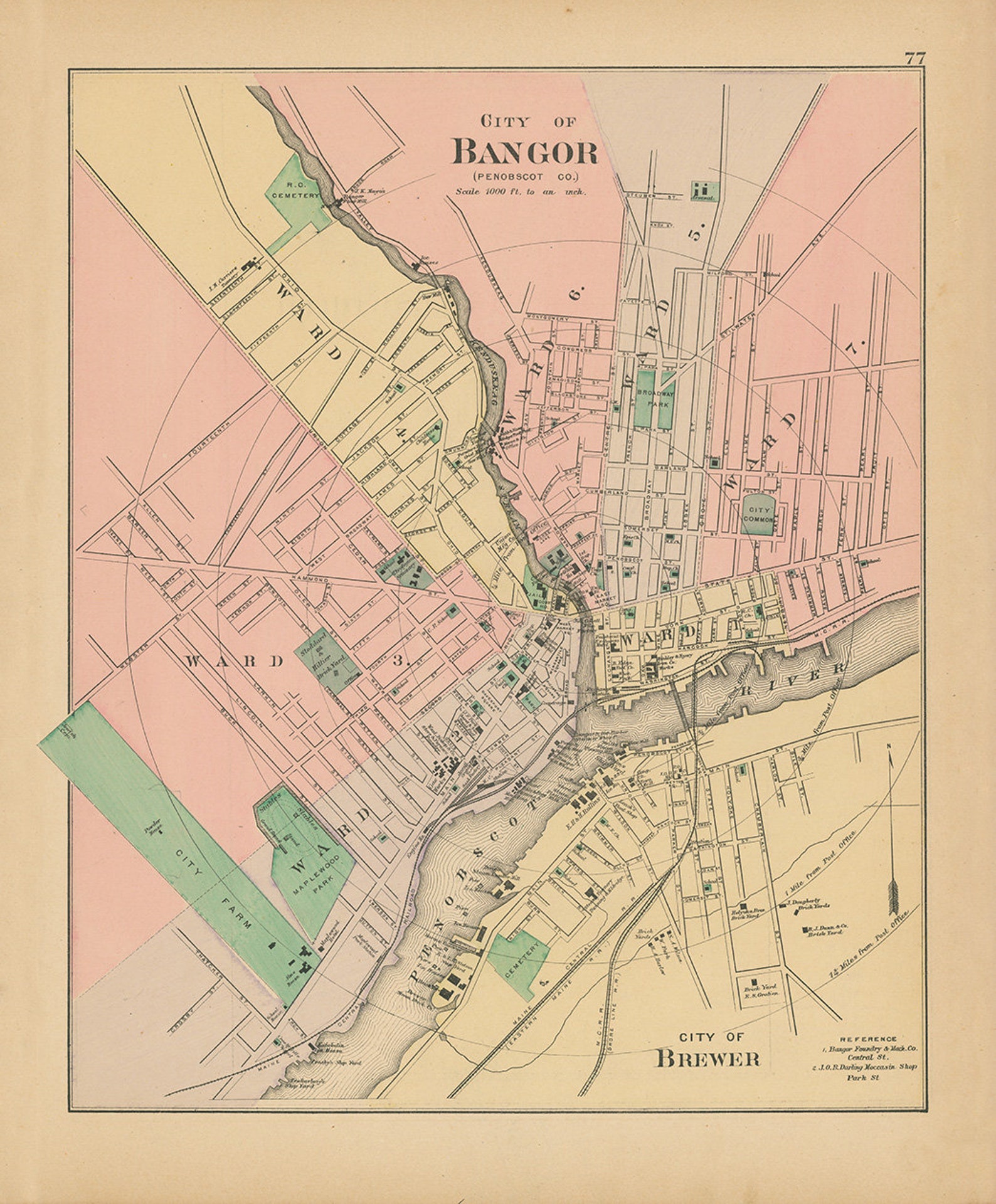 Cities of Bangor and Brewer, Maine 1890 Map, Replica or GENUINE ...