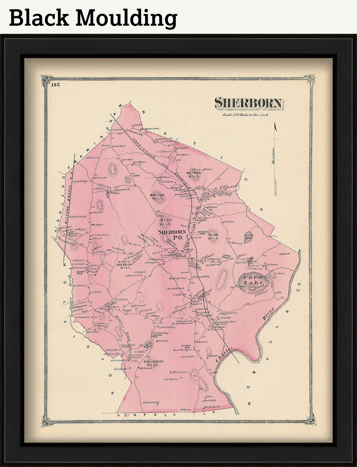 SHERBORN Massachusetts 1875 Map Replica or Genuine ORIGINAL | Etsy