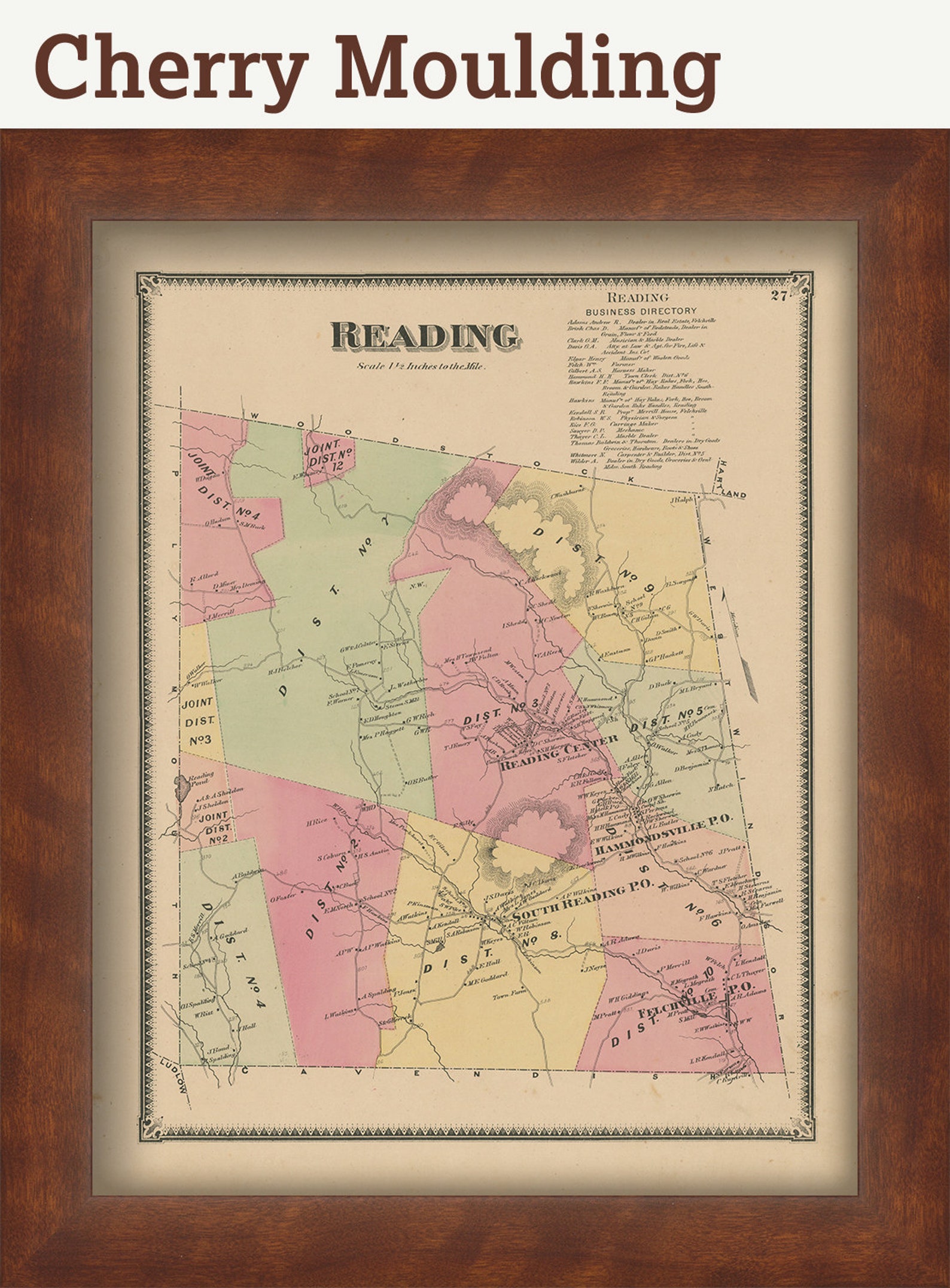 READING Windsor County Vermont 1869 Map Replica or Genuine - Etsy