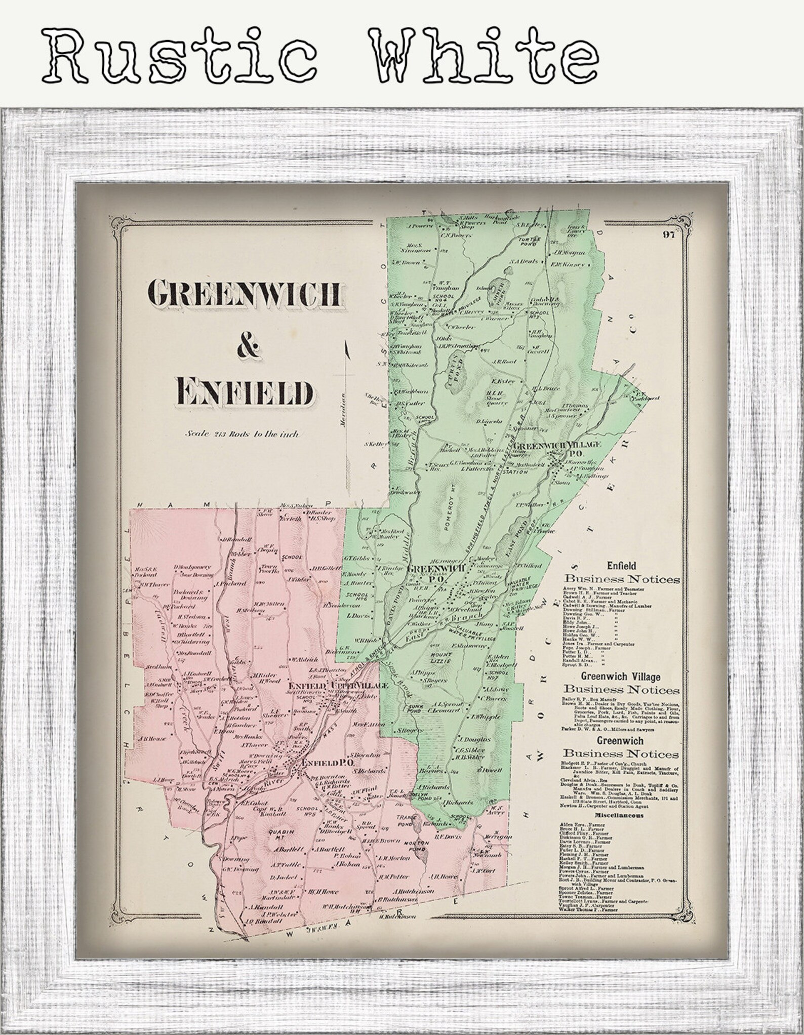 Towns of GREENWICH and ENFIELD Massachusetts 1873 Map | Etsy