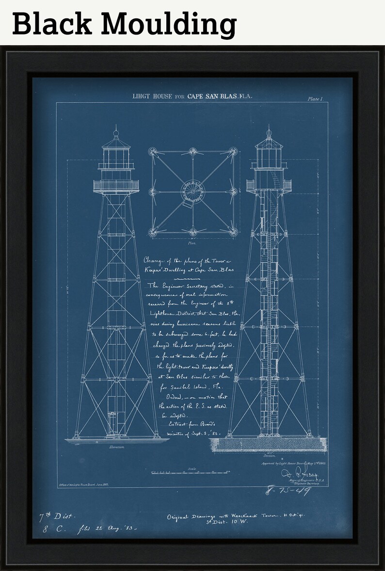 CAPE SAN BLAS Lighthouse Florida Blueprint Drawing and Plan - Etsy