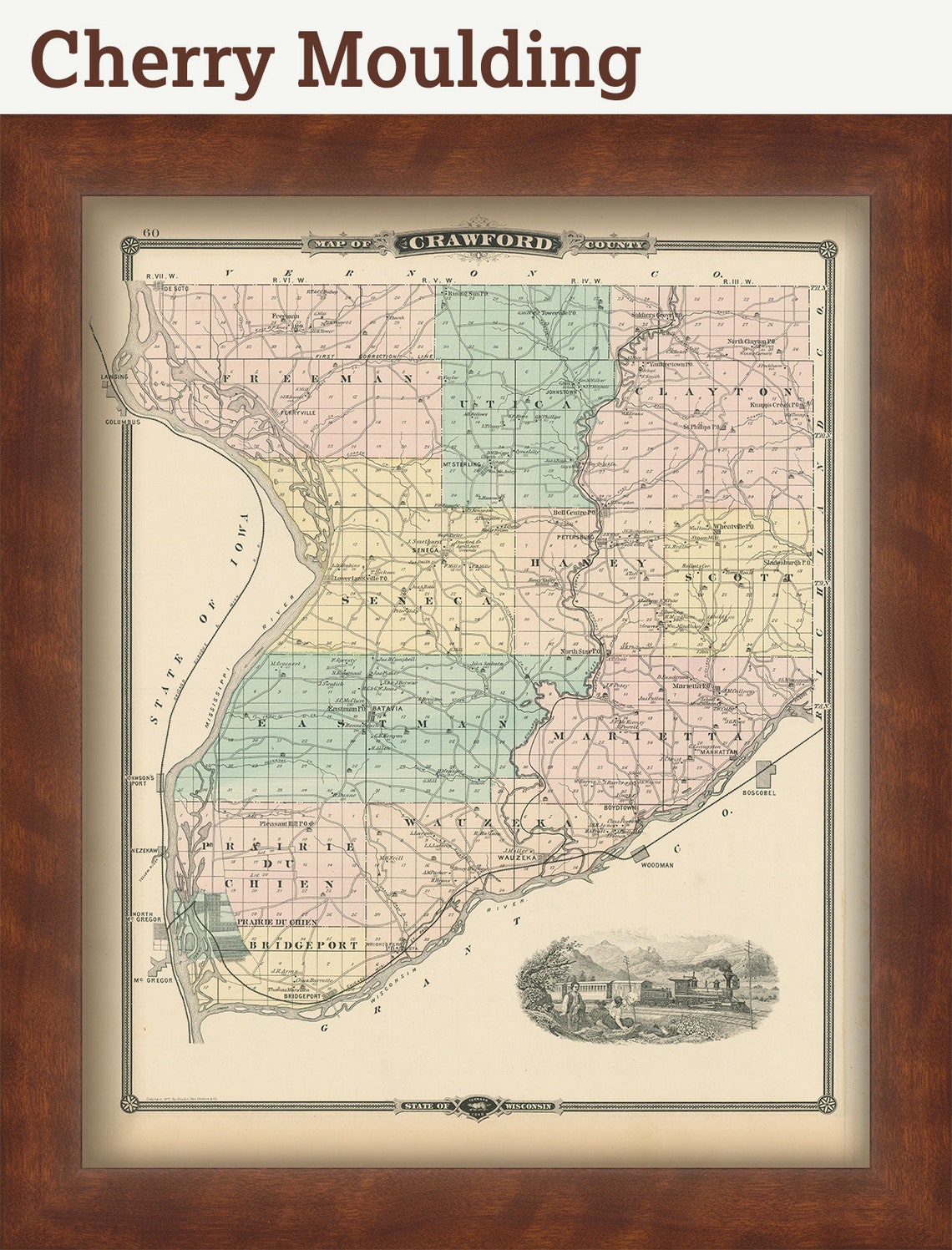 CRAWFORD COUNTY Wisconsin 1878 Map Replica or Genuine | Etsy