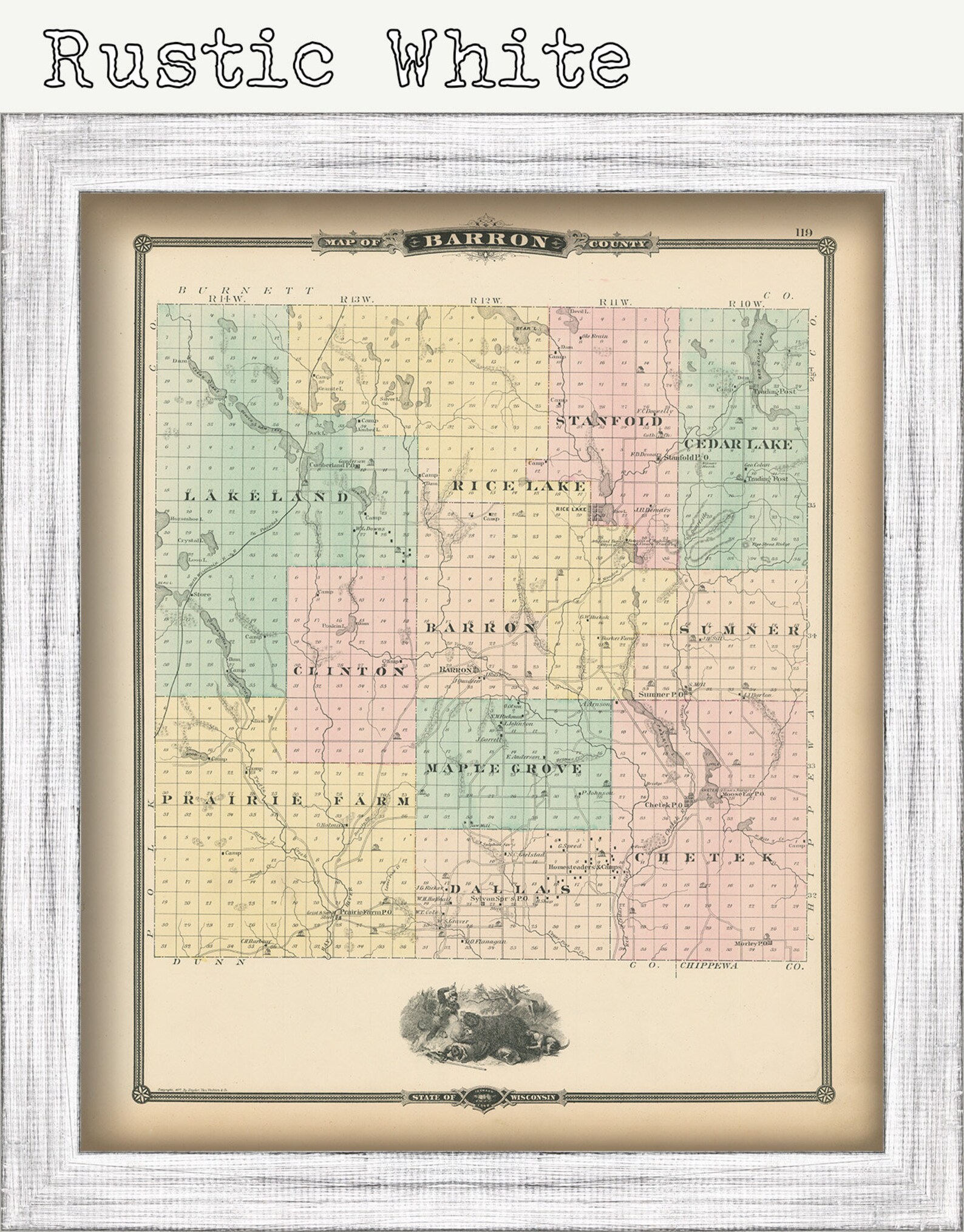 BARRON COUNTY Wisconsin 1878 Map Replica or Genuine Original - Etsy