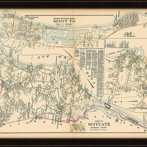 SCITUATE, Massachusetts Town & Villages 1903 Map Colored Reproduction ...