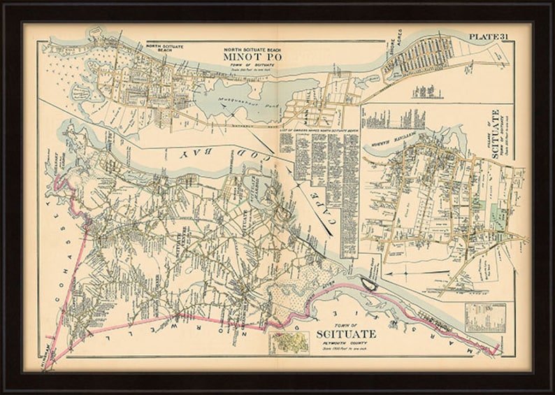 SCITUATE Massachusetts Town & Villages 1903 Map Colored - Etsy