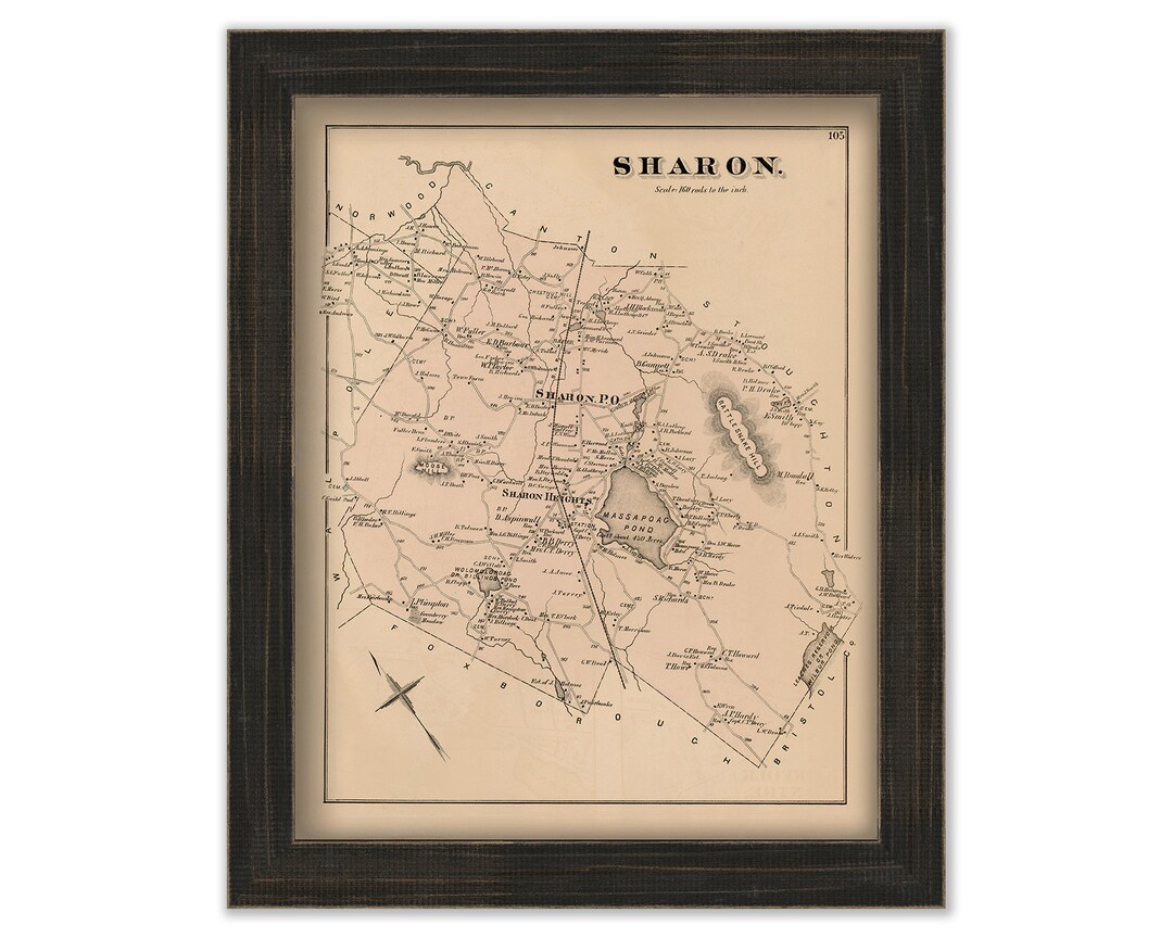Town of SHARON, Massachusetts 1876 Map - Replica or GENUINE ORIGINAL - Etsy