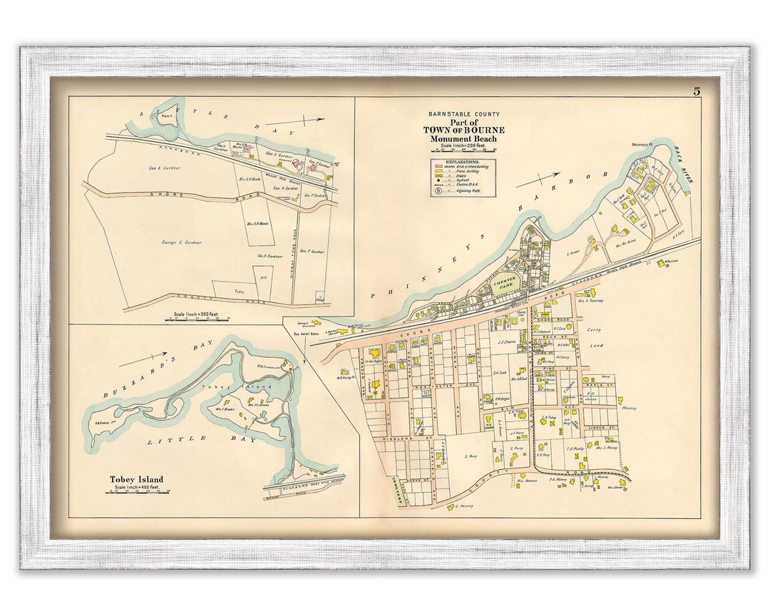 Monument Beach and Tobey Island, Town of BOURNE, Massachusetts 1910 - Etsy