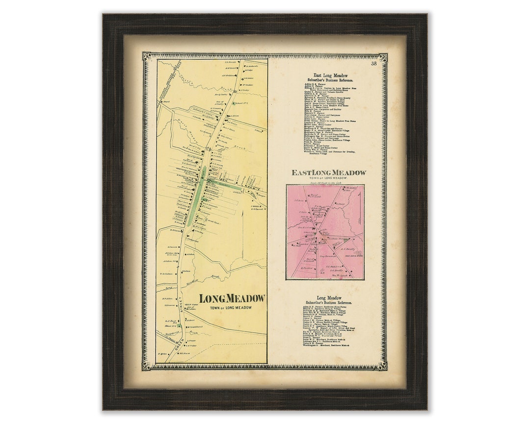 Village of LONG MEADOW, Massachusetts 1870 Map - Etsy