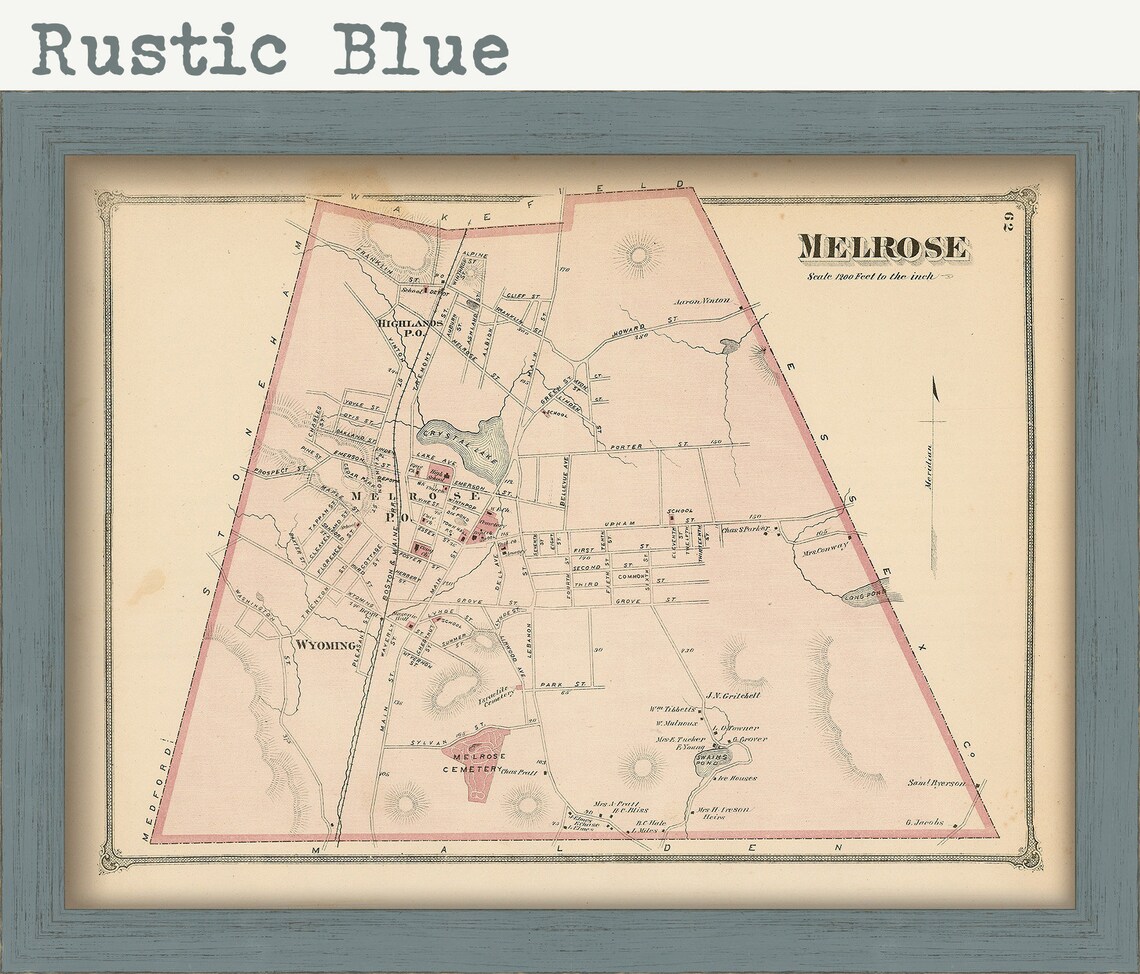 MELROSE, Massachusetts 1875 Map - Replica or Genuine ORIGINAL - Etsy