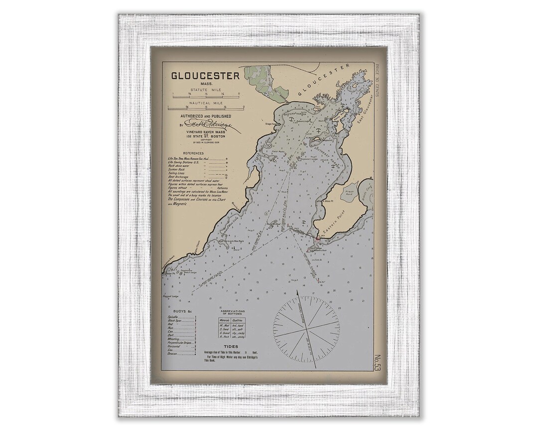 GLOUCESTER HARBOR, Massachusetts - 1909 Nautical Chart by George W ...