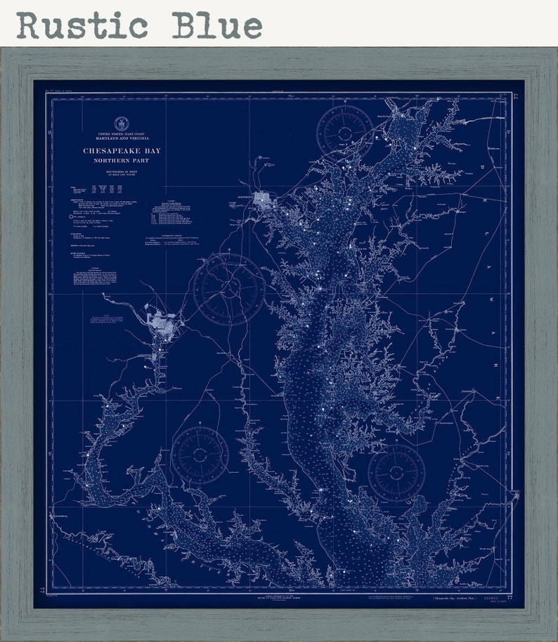 CHESAPEAKE BAY Nautical Chart Blueprint Northern Section | Etsy