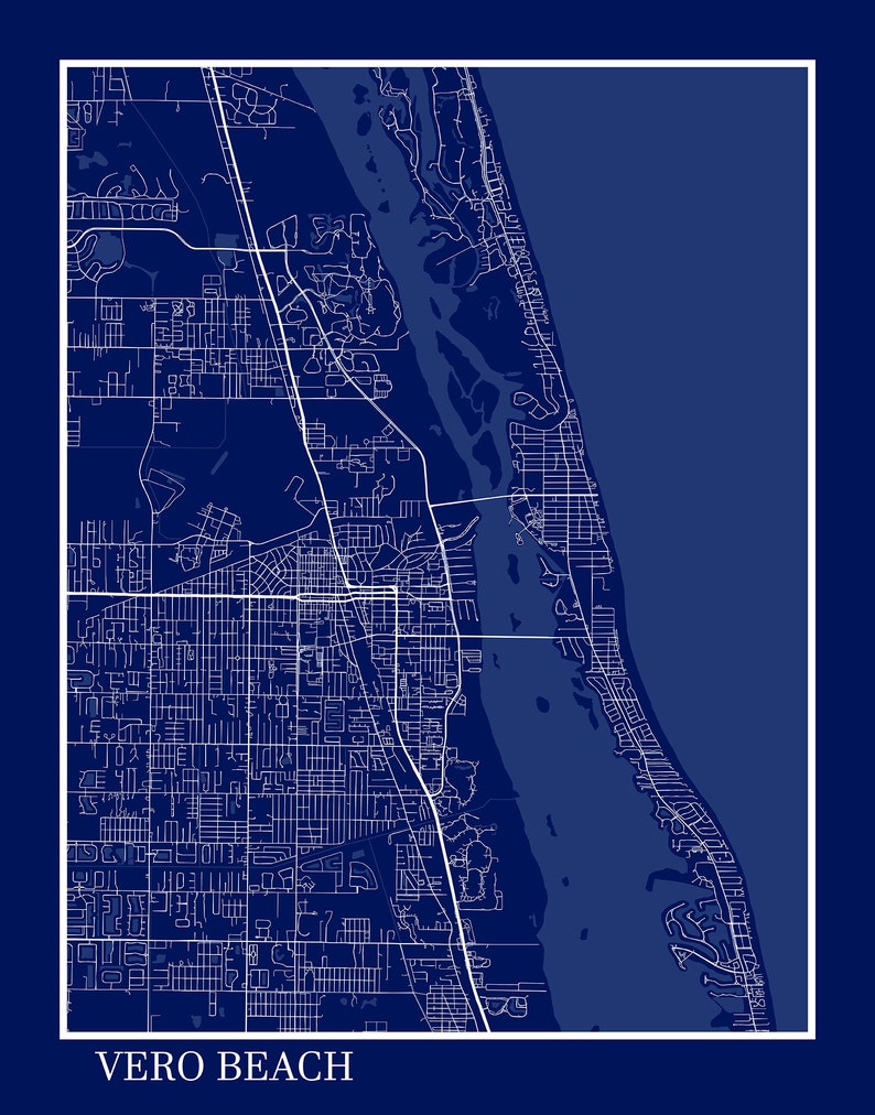 VERO BEACH Florida Contemporary Map Poster Blueprint - Etsy