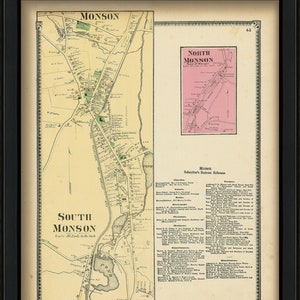 Village of MONSON, Massachusetts 1870 Map - Etsy