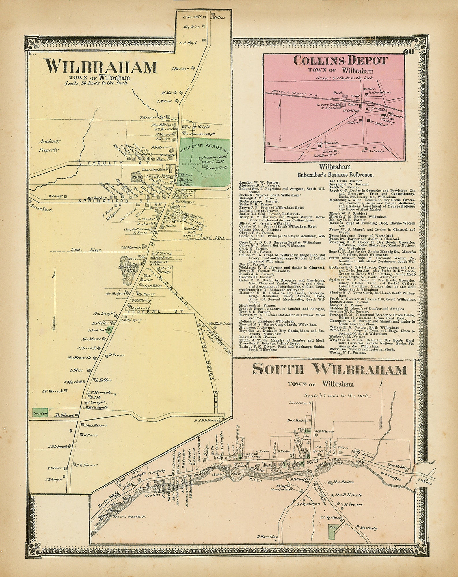 Village of WILBRAHAM Massachusetts 1870 Map | Etsy