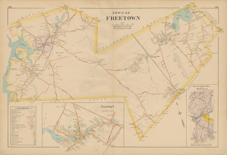FREETOWN Massachusetts 1895 Map Replica or GENUINE Original - Etsy