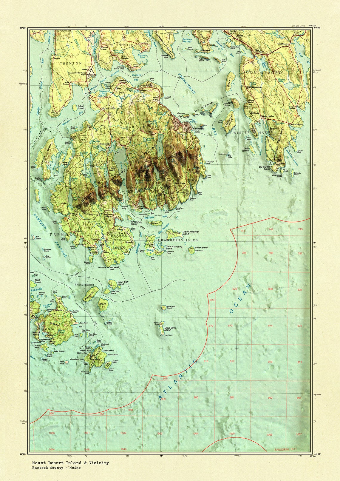 MOUNT DESERT ISLAND Map/chart - Etsy