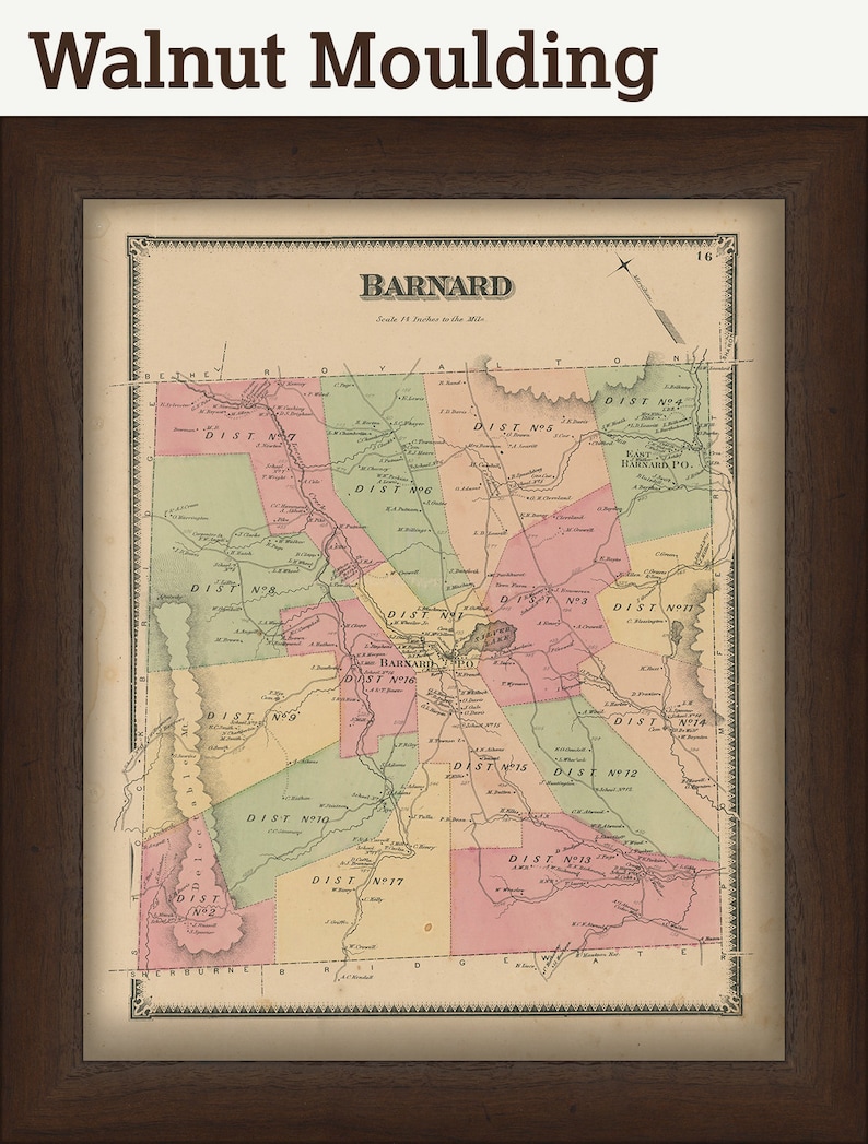 BARNARD Windsor County Vermont 1869 Map Replica or Genuine - Etsy