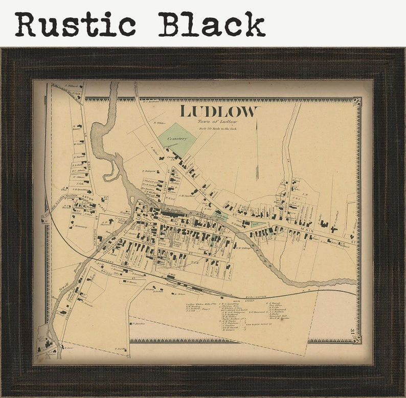 LUDLOW VILLAGE, Windsor County, Vermont 1869 Map - Replica or Genuine ...