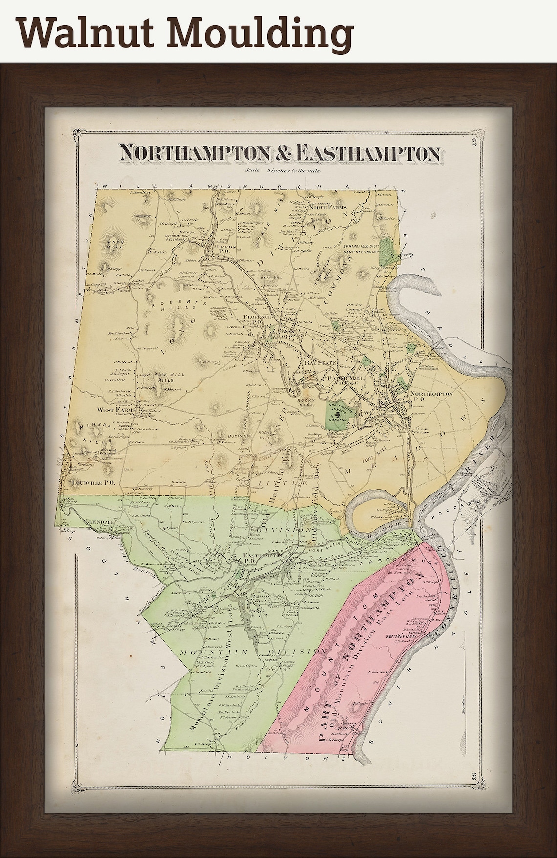 Towns of NORTHAMPTON and EASTHAMPTON Massachusetts 1873 Map | Etsy