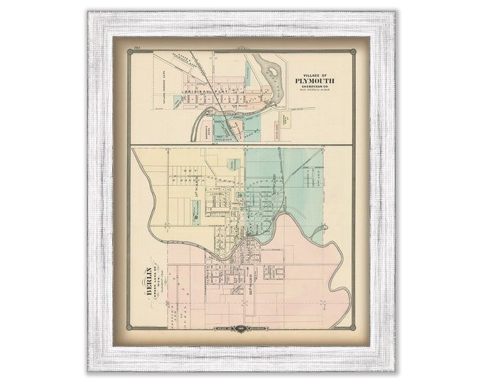 PLYMOUTH and BERLIN, Wisconsin 1878 Map, Replica or Genuine Original - Etsy