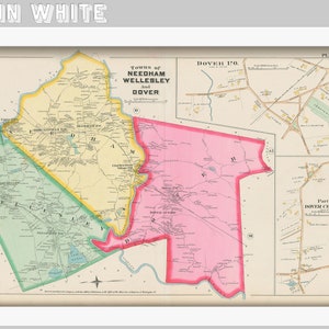 Towns of WELLESLEY, NEEDHAM and DOVER, Massachusetts 1888 Map - Etsy