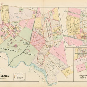 SWARTHMORE COLLEGE, Pennsylvania - 1892 Map - Etsy